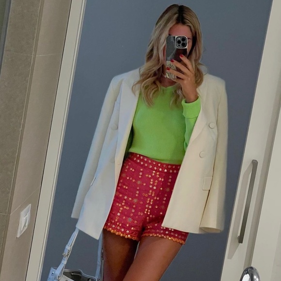 Zara | Shorts | Zara Embroidered Shorts Fuchsia | Poshmark